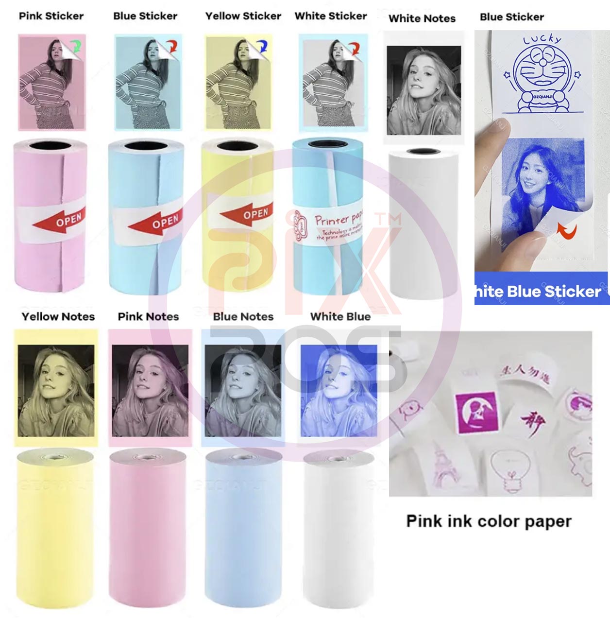 Pix Thermal Paper 56x30mm Sticker, Color, Blue ink